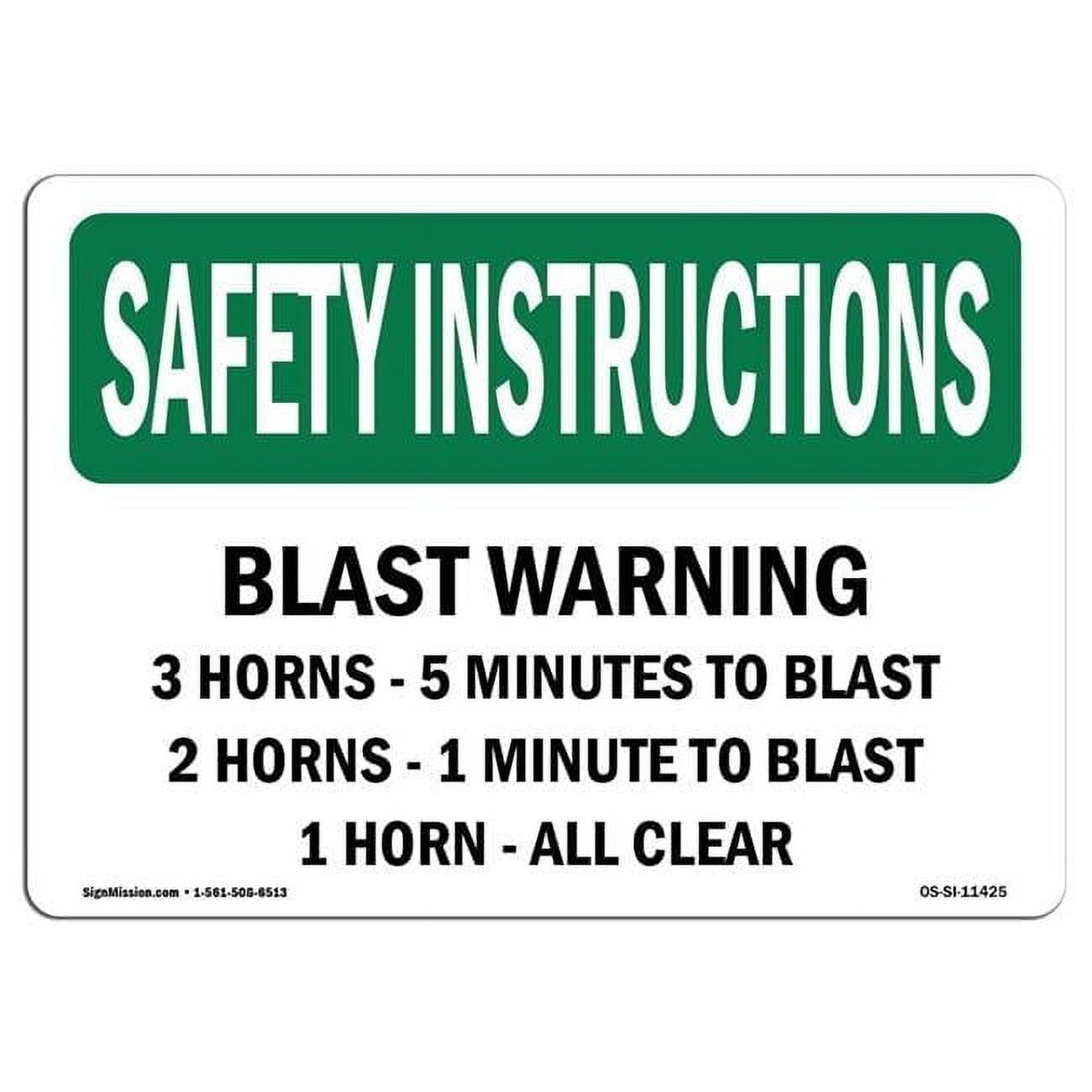 7 x 10 in. OSHA Safety Instructions Sign - Blast Warning 3 Horns - 5 ...