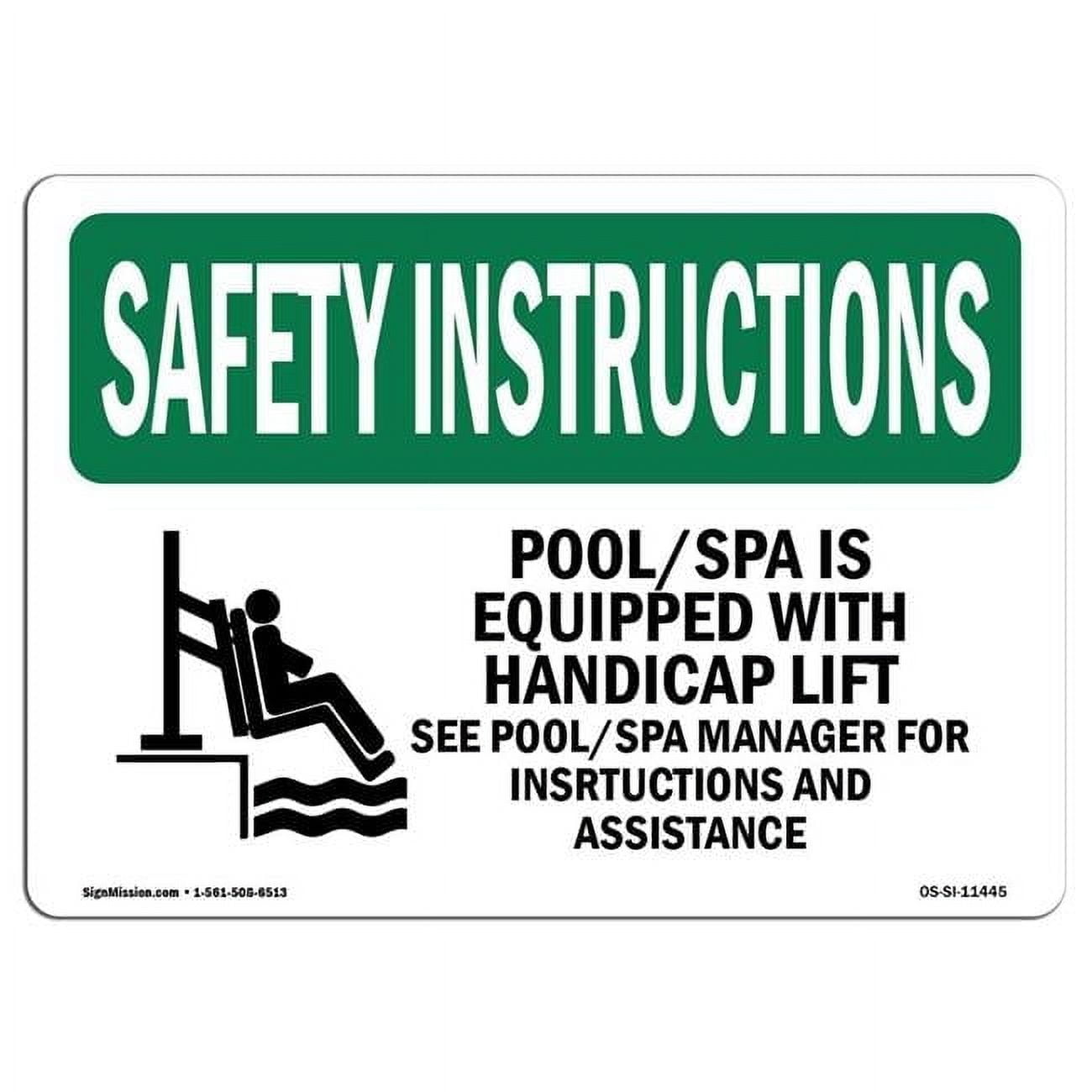 7 x 10 in. OSHA Safety Instructions Sign - Pool Spa is Equipped with ...