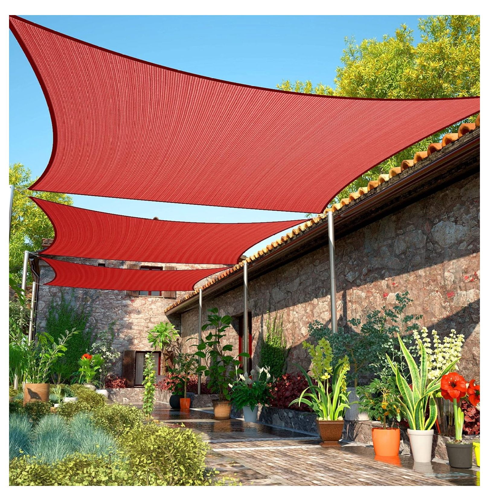 7' x 11' Red Sun Shade Sail UPF50 Rectangle SMTAPR1013 Canopy Fabric ...