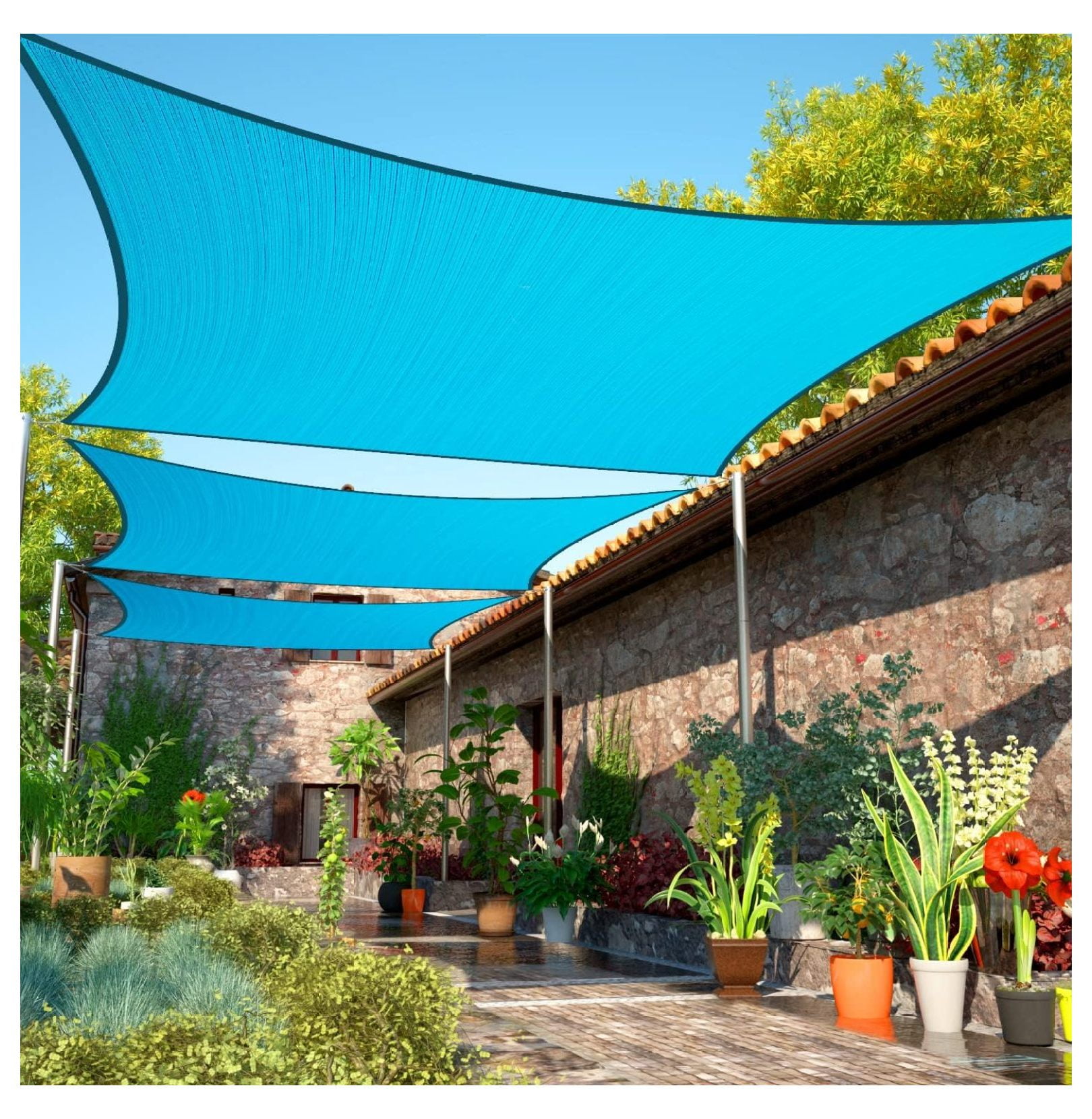 7' x 12' Turquoise Sun Shade Sail UPF50 Rectangle SMTAPR1013 Canopy ...
