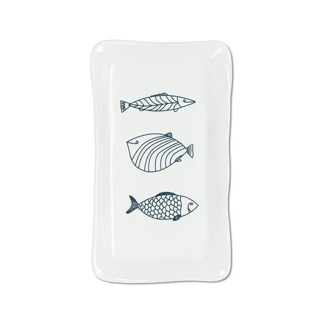 7 x 12 in. Stoneware Fish Plate, White & Blue - Large - Walmart.com