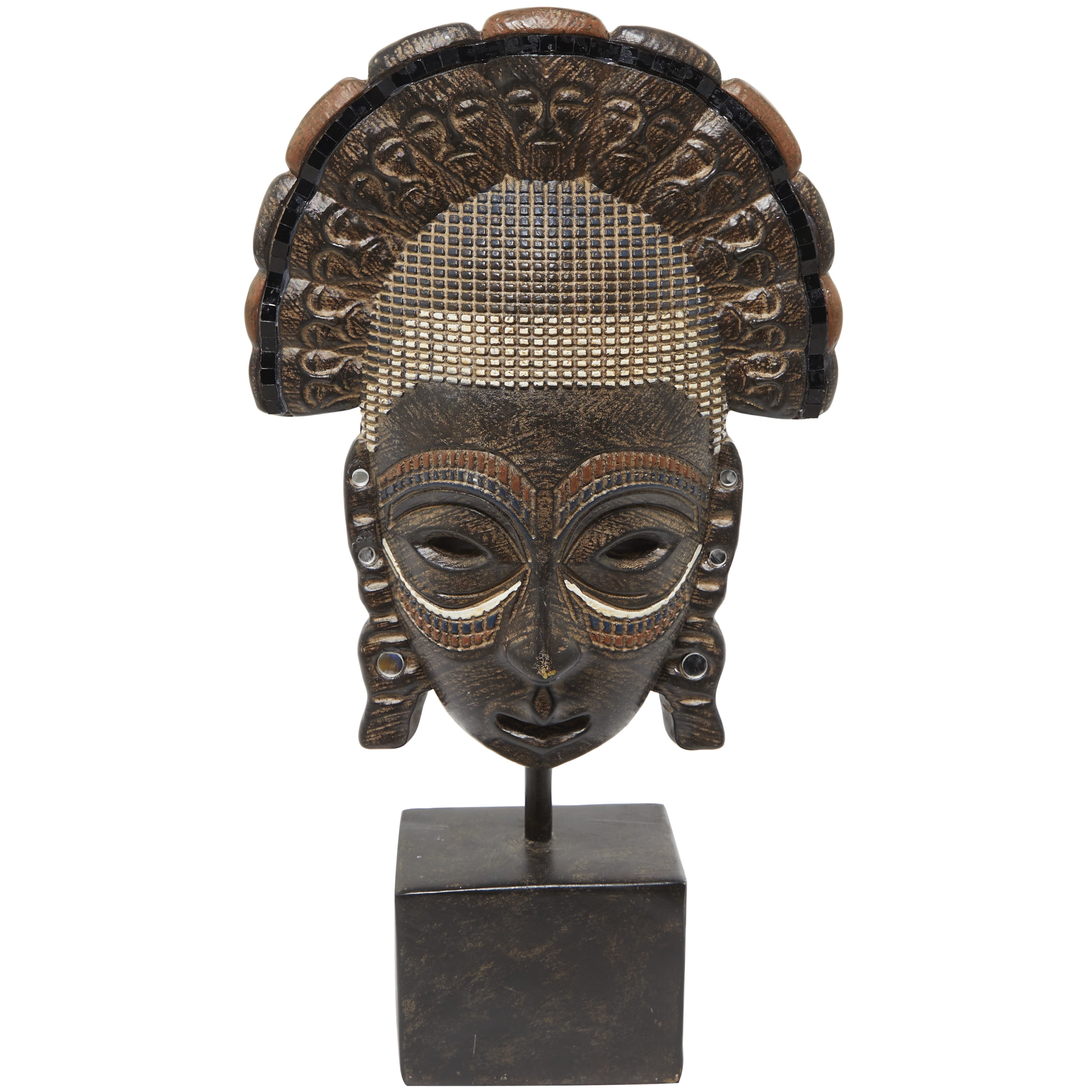 Free Shipping! 7" x 14" Brown Polystone Primitive African Mask ...