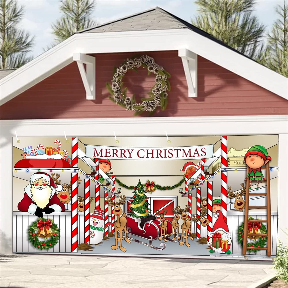7 x 16 ft Merry Christmas Holiday Banner Garage Door Cover Murals ...