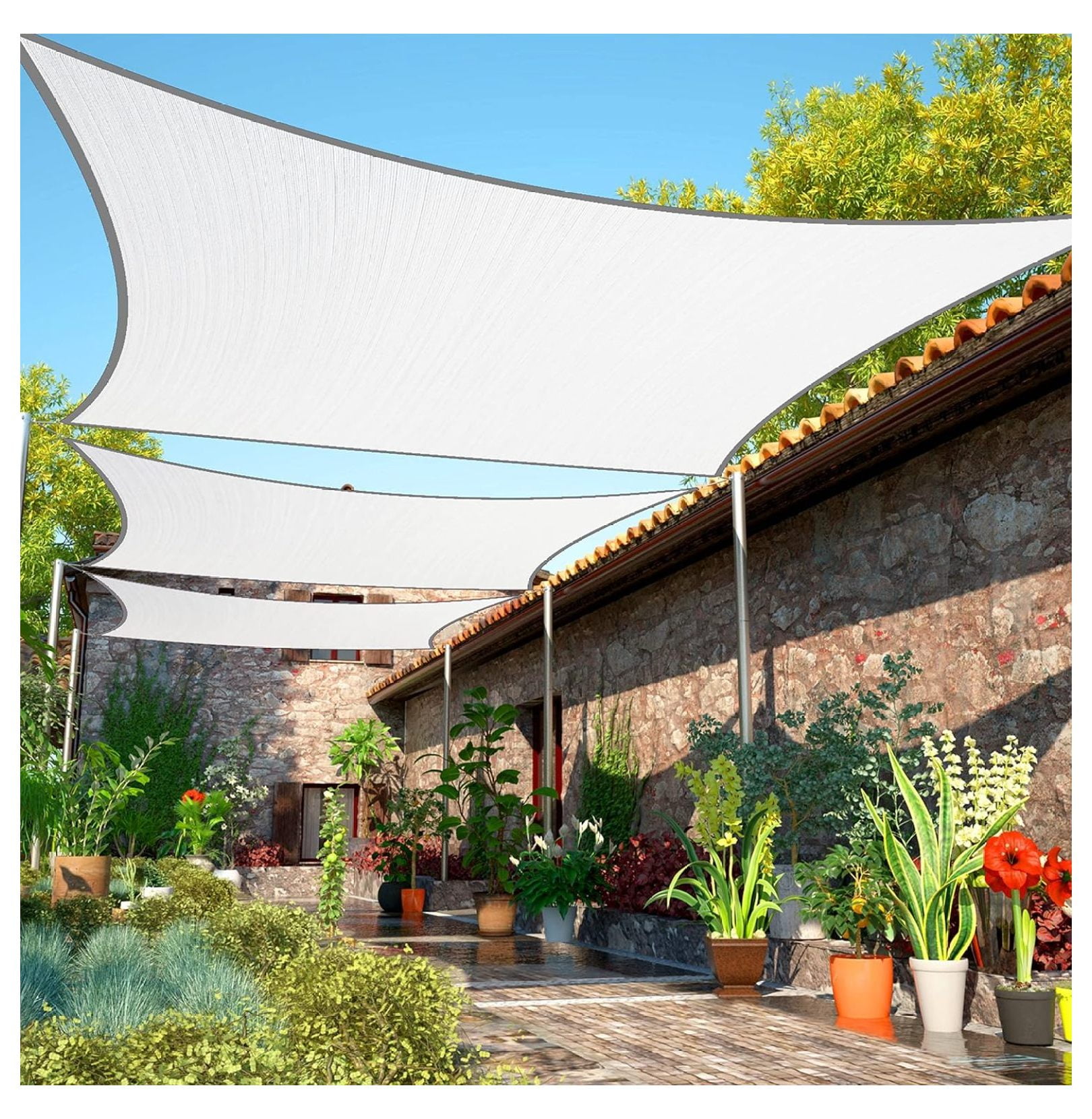 7' x 18' White Sun Shade Sail UPF50 Rectangle SMTAPR1013 Canopy Fabric ...