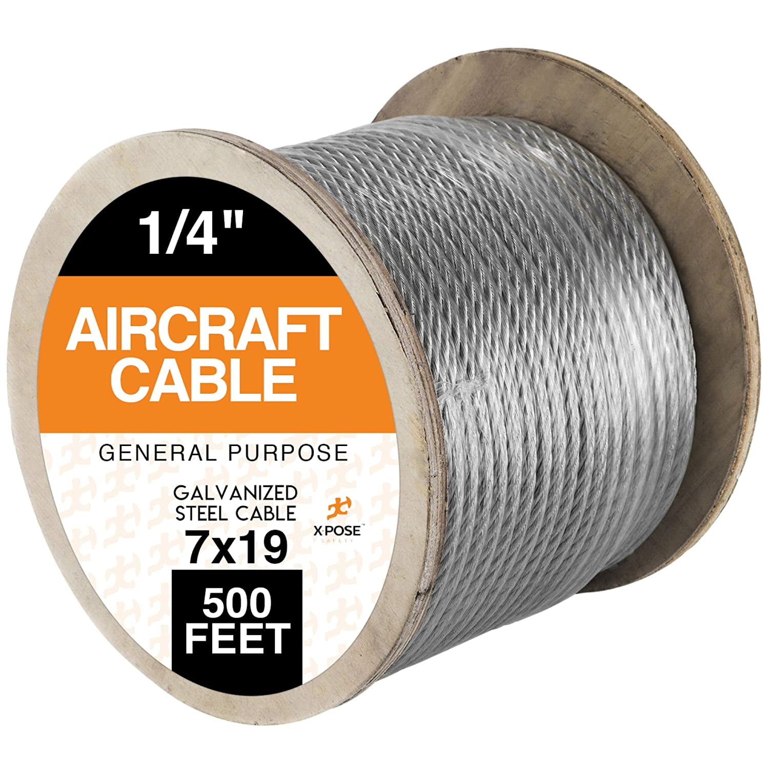 7 x 19 Galvanized Steel Aircraft Cable Wire - 1/4" - 500' Reel - 7,000 ...
