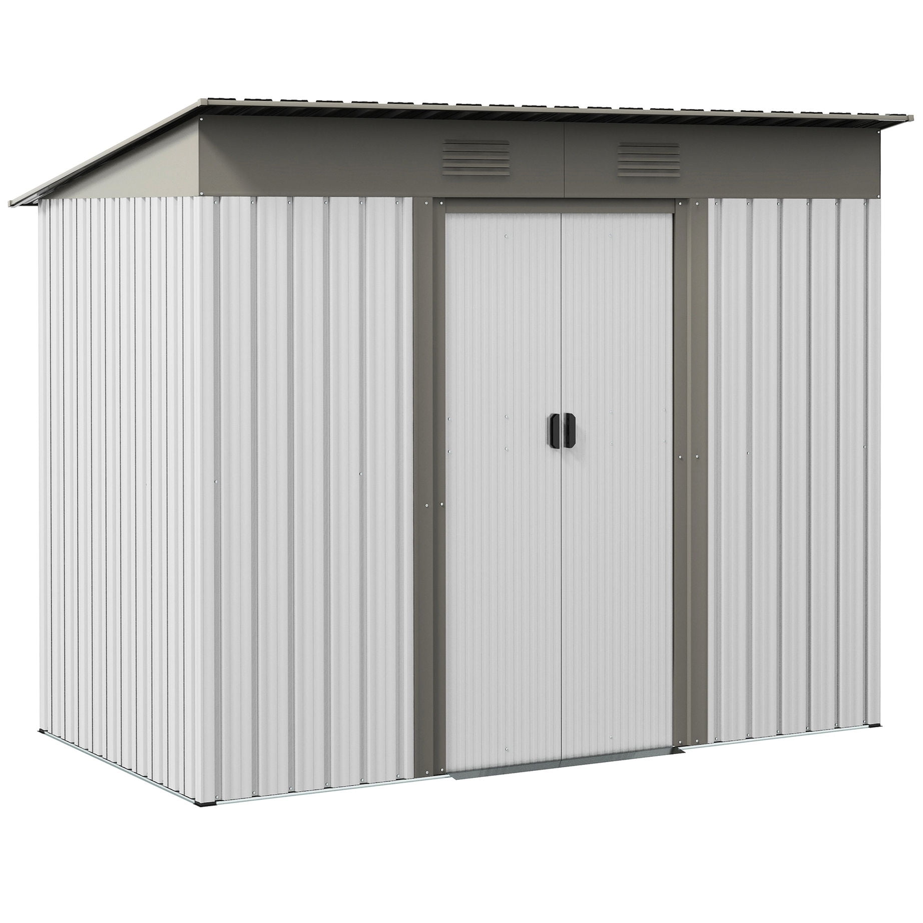 7' x 4' Outdoor Metal Garden Shed, Double Doors, Ventilated, Silver ...