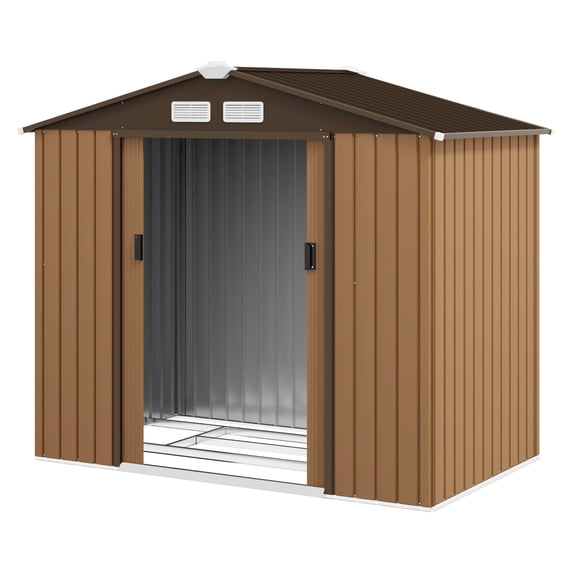 7' x 4' Outdoor Storage Shed, Garden Tool House w/ Foundation Kit Vents ...
