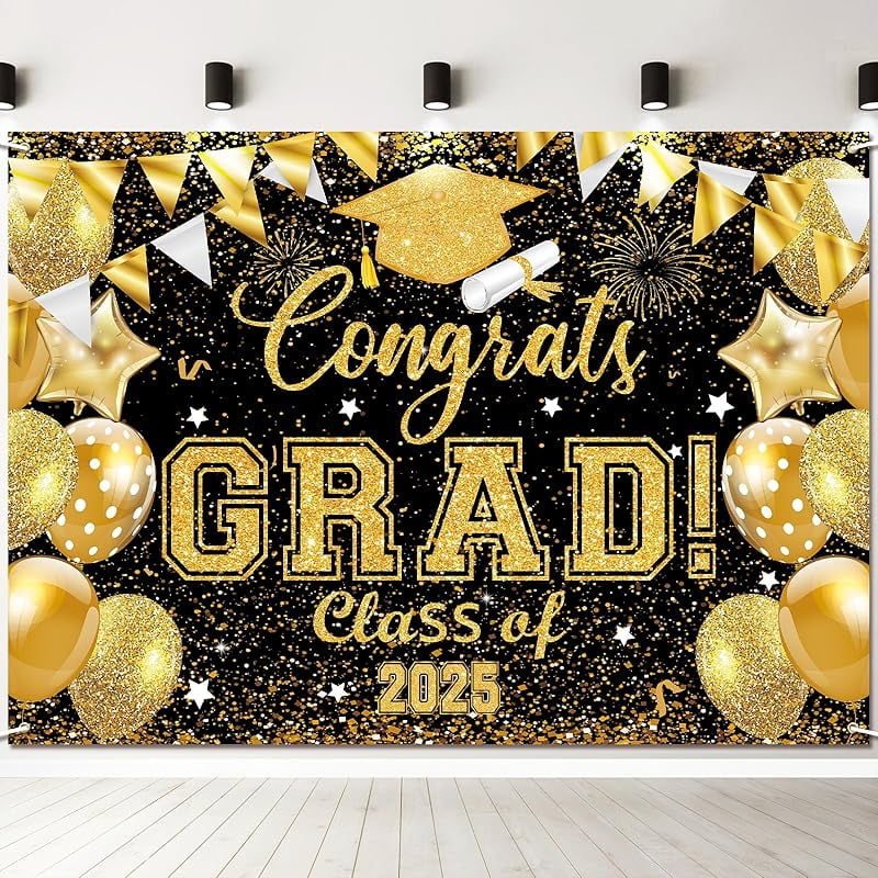 7 x 5 FT Graduation Backdrop - Extra Large Glittering Congrats Grad and ...