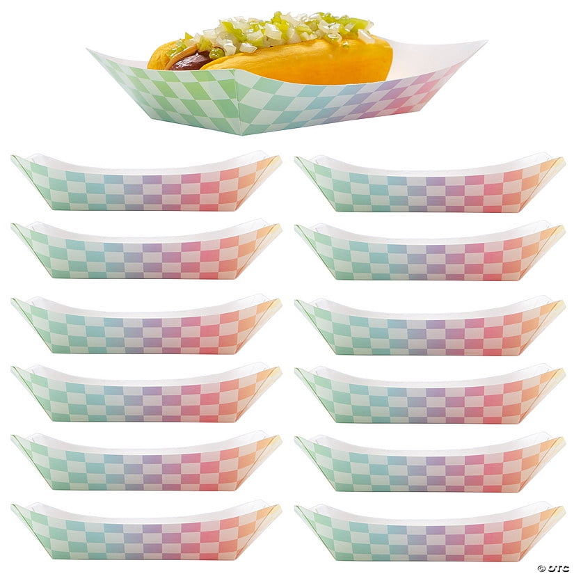 7" x 5" Pastel Checkered Disposable Cardstock Food Trays – 12 Pieces ...