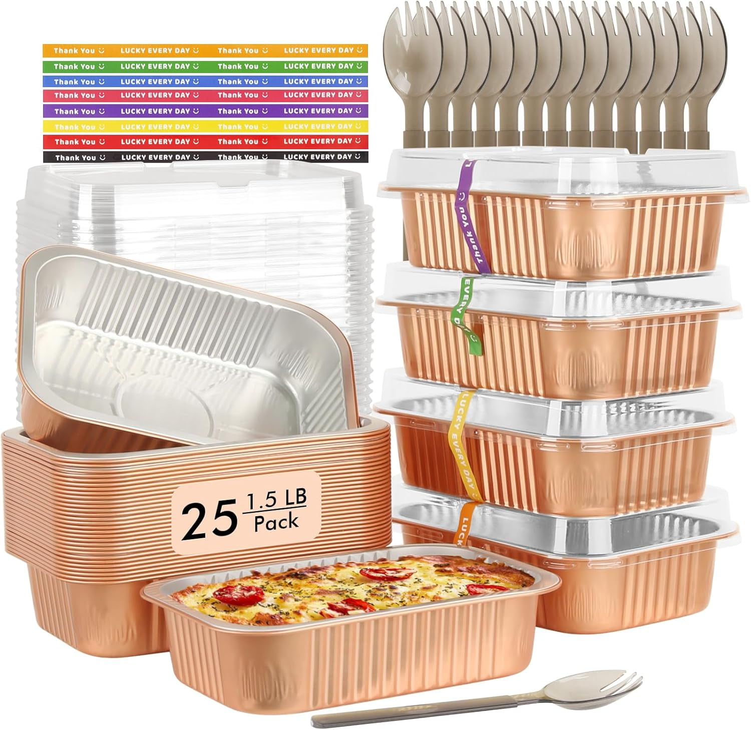 7” x 5” Small Aluminum Pans with Lids 25 Pack, 1.5lb Heavy Duty Foil ...