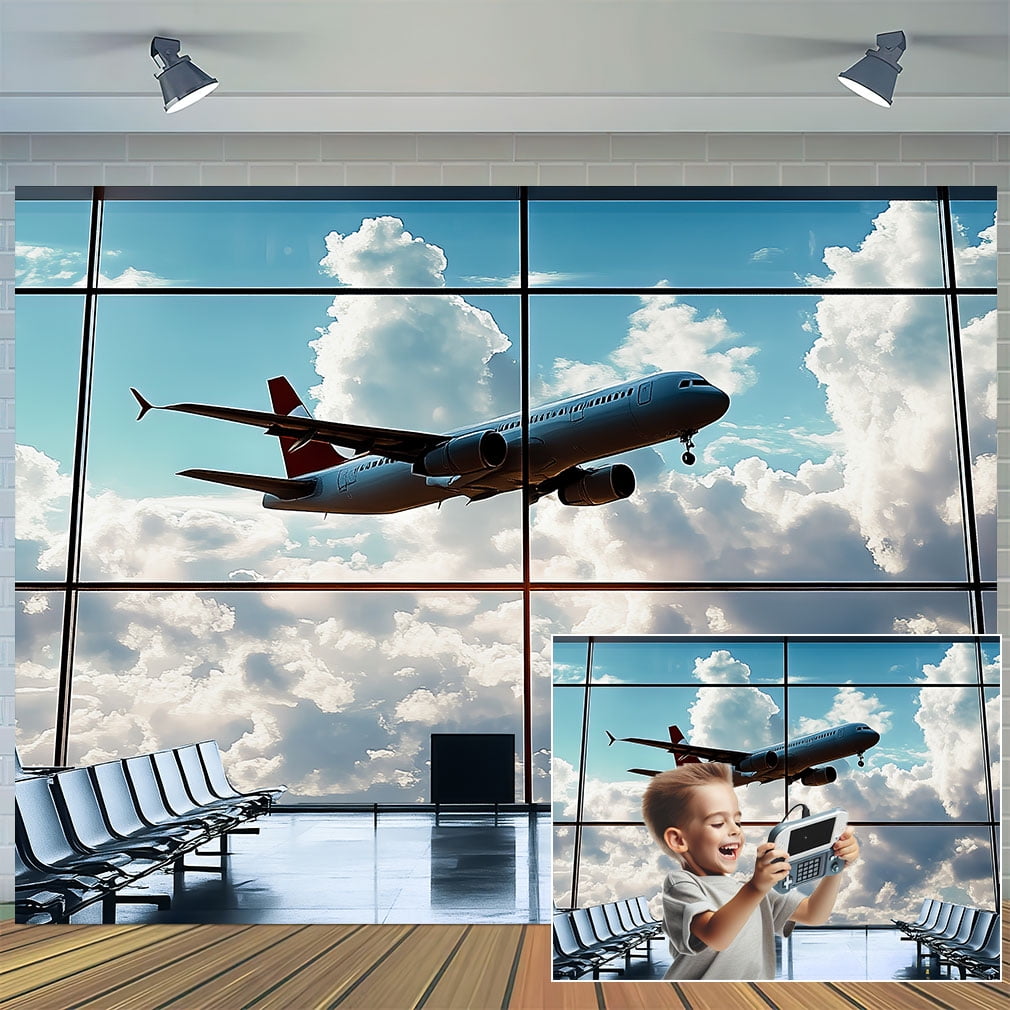 7 x 5 ft Cartoon Airport Airplane Photography Backdrop, Plane in ...
