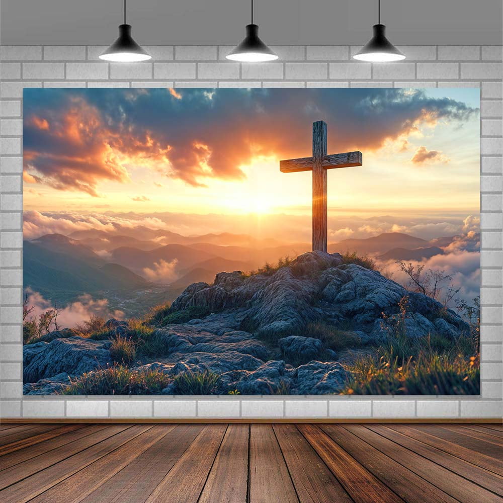 7 x 5 ft Christ Cross Backdrop, Mountain Sunrise Holy Light Religious ...