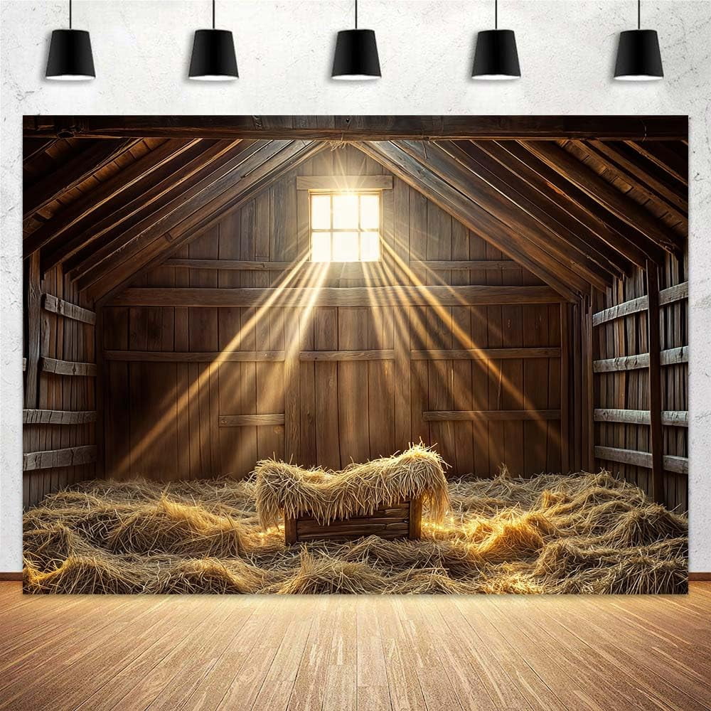 7 x 5 ft Christmas Manger Scene Backdrop Farm Old Barn Jesus Nativity ...