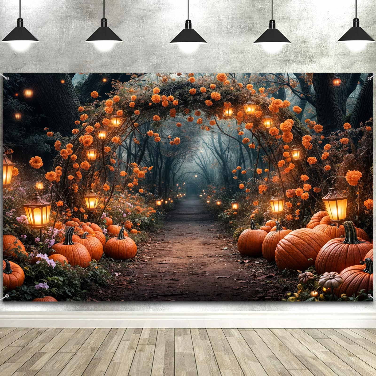7 x 5 ft Fall Photography Backdrop Autumn Forest Maple Leaves Pumpkins ...