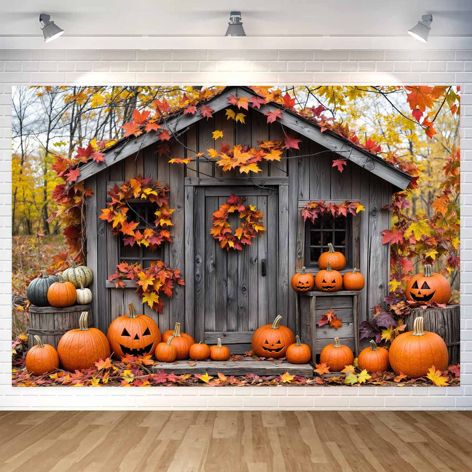 7 x 5 ft Fall Photography Backdrop Autumn Harvest Pumpkin Barn Farm ...