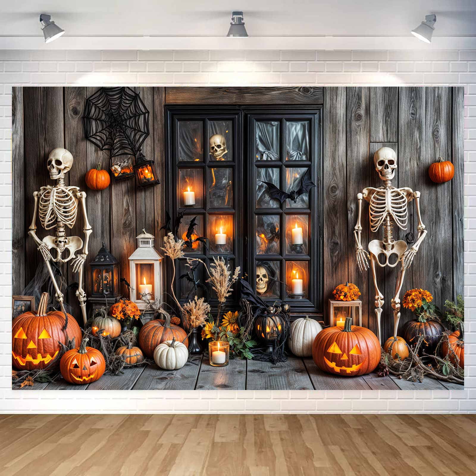 7 x 5 ft Halloween Backdrop Scary Night Spider Web Pumpkins Skull Party ...