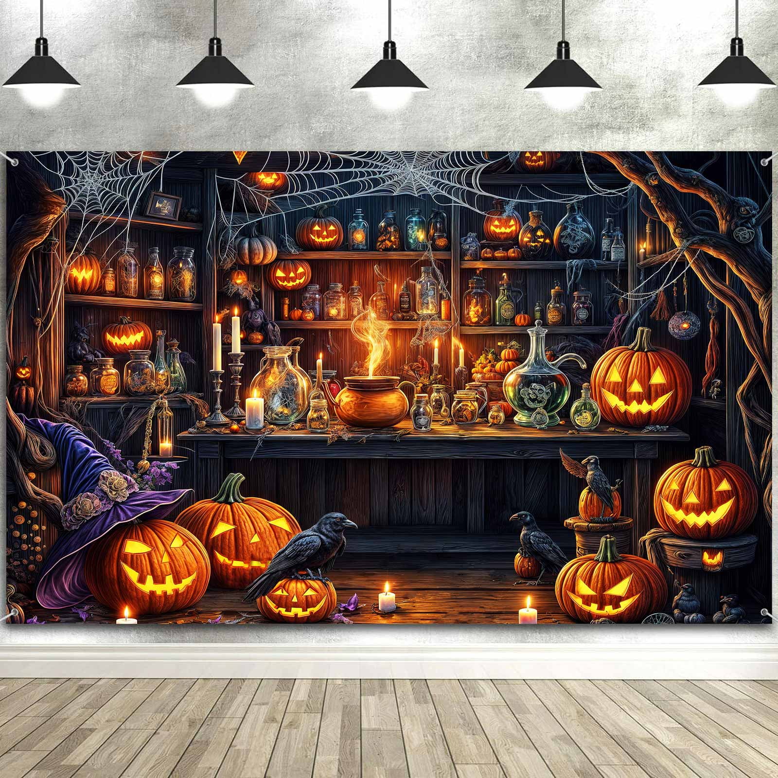7 x 5 ft Halloween Magic Backdrop Spooky Witch Kitchen Themed Ghost Bat ...