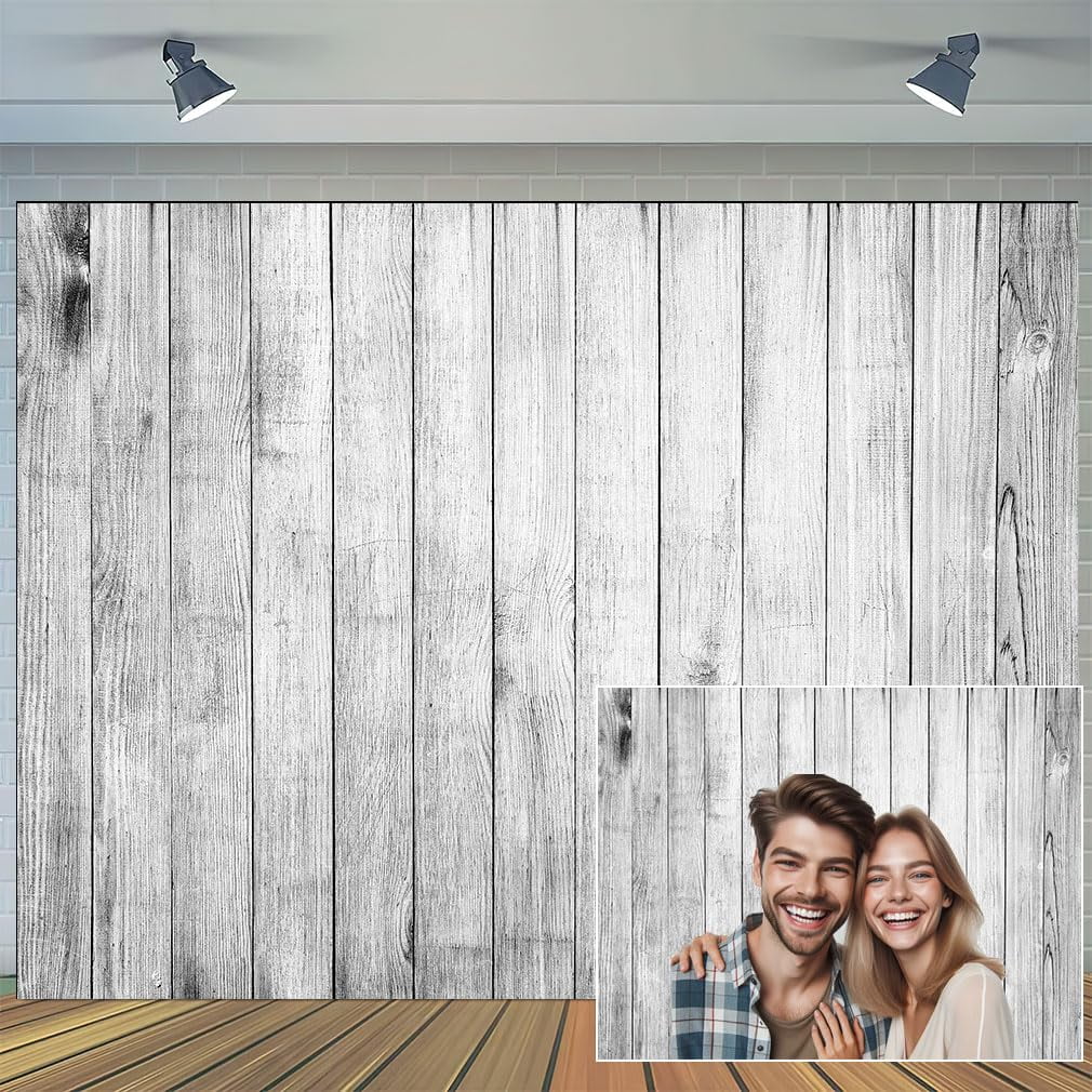 7 x 5 ft Large Vintage Wood Rustic Backdrop, White and Gray Wooden ...