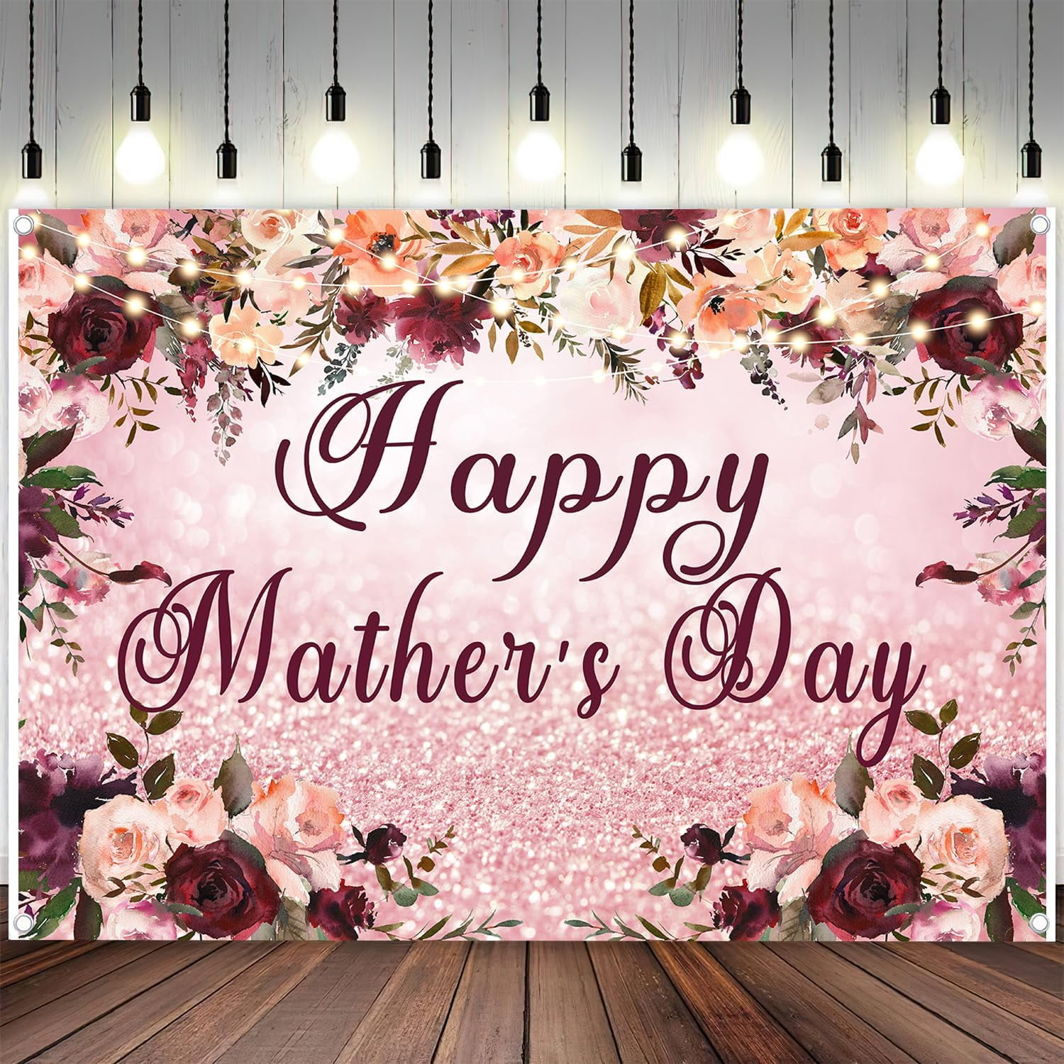 7 x 5 ft Mother's Day Backdrop Pink Glitter Happy Mothers Day Party ...