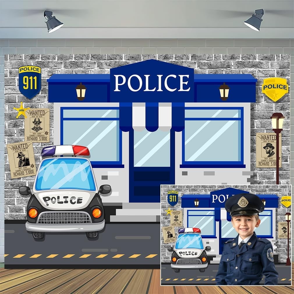 7 x 5 ft Police Theme Happy Birthday Party Decoration Backdrop Police ...
