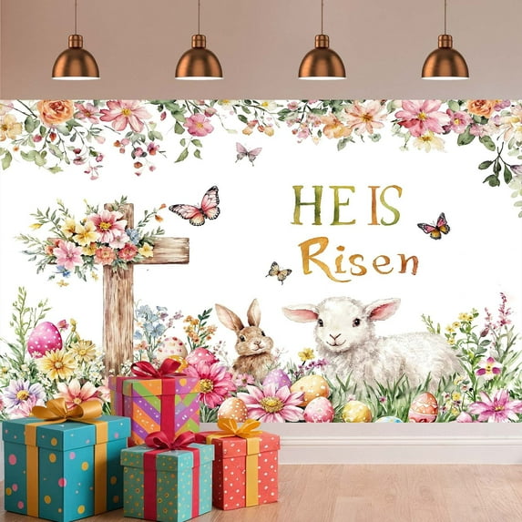 7 x 5 ft He is Risen Easter Party Backdrop Decorations, Spring Easter ...