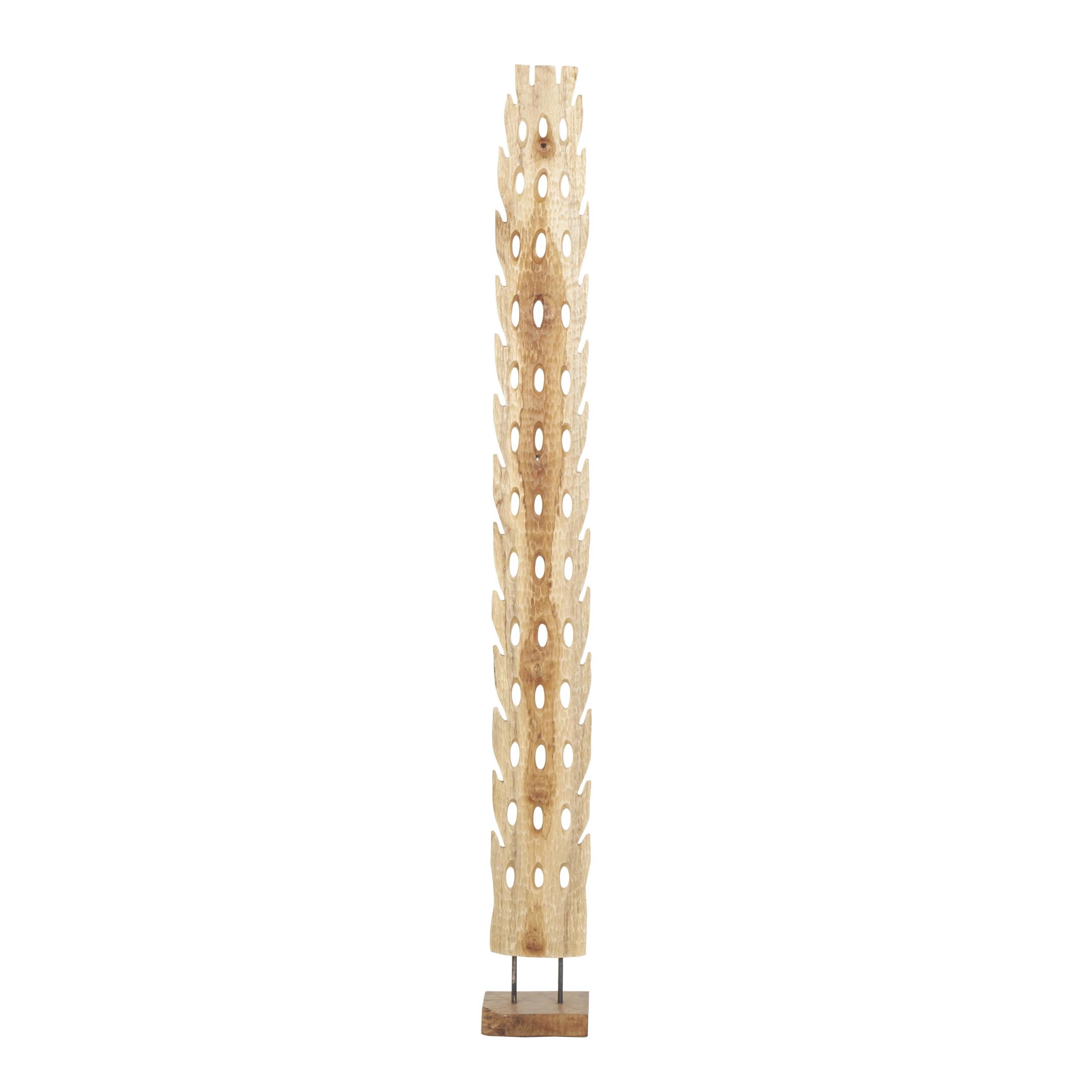 7" x 60" Brown Teak Wood Handmade Tall Floor Cutout Post Abstract ...