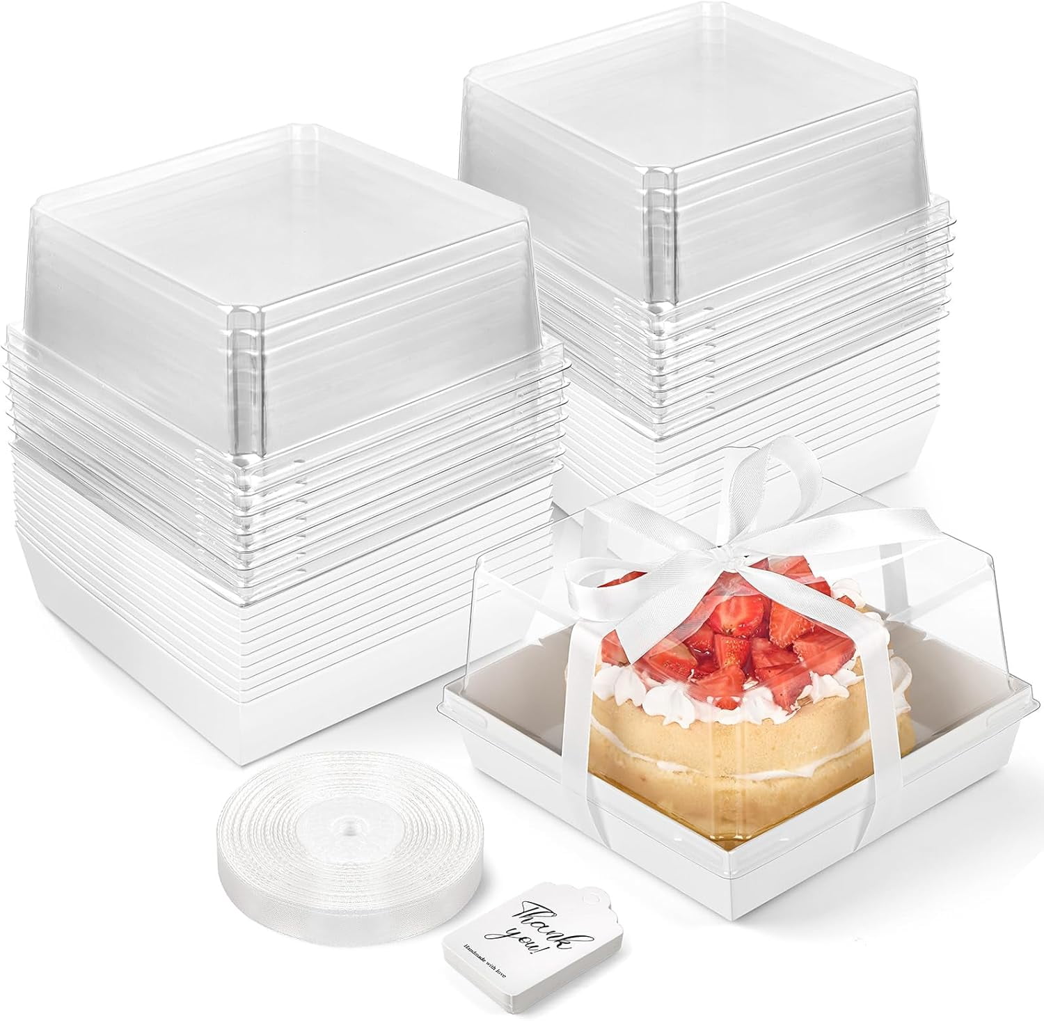 7 x 7 x 4 Inches Paper Cake Boxes with Clear Lids, 40 Pack Disposable ...
