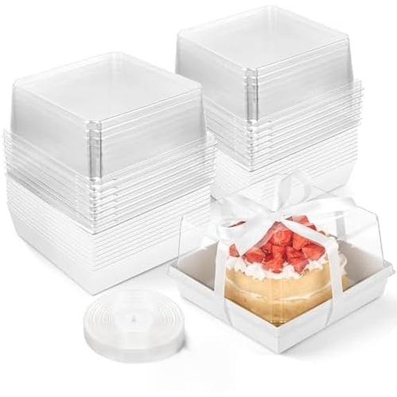 7 x 7 x 4 Inches Paper Cake Boxes with Clear Lids, 40 Pack Disposable ...