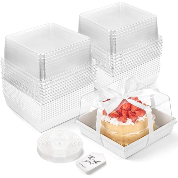 7 x 7 x 4 Inches Paper Cake Boxes with Clear Lids, 40 Pack Disposable ...