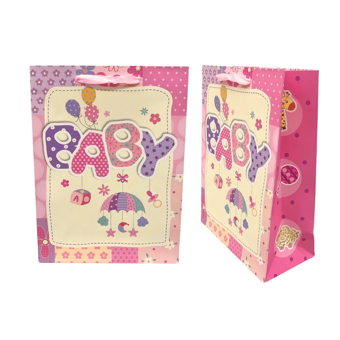 7 in x 9.5 in Baby Girl Decorative Gift Bag, Pastel Design, Perfect for ...