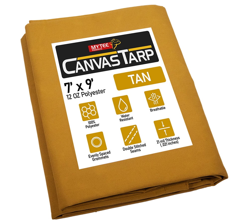 7' x 9' Tan 12oz Canvas Tarp with Grommets - Water Resistant - Heavy ...