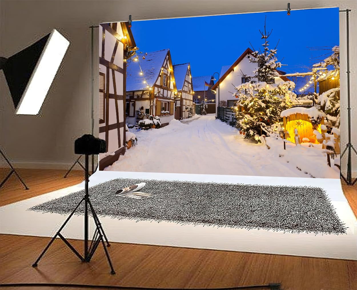 7 x 7 ft Village Backdrop Christmas Winter Village Scenery Xmas Pine ...