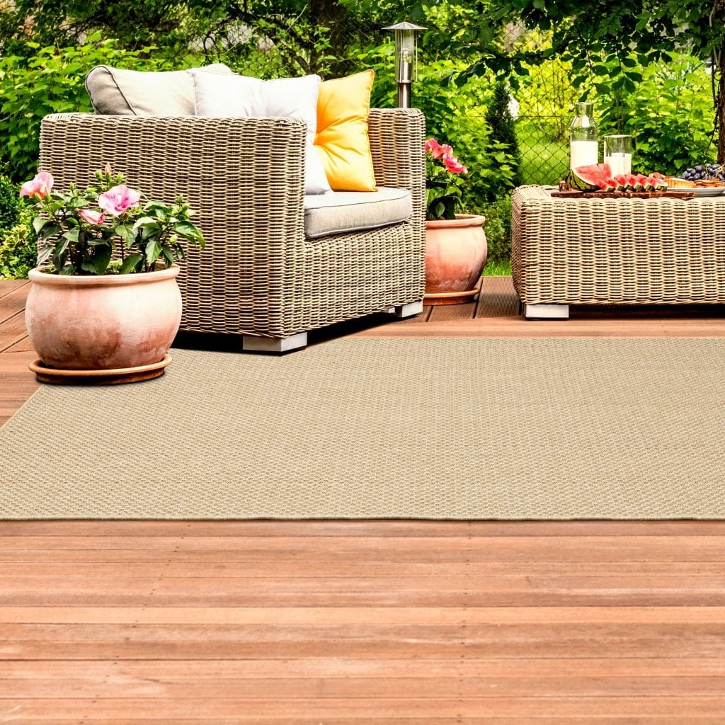 7'x10' Solid Sand Beige Indoor Outdoor Area Rug - 3'6" 78.74"W x 114.17 ...
