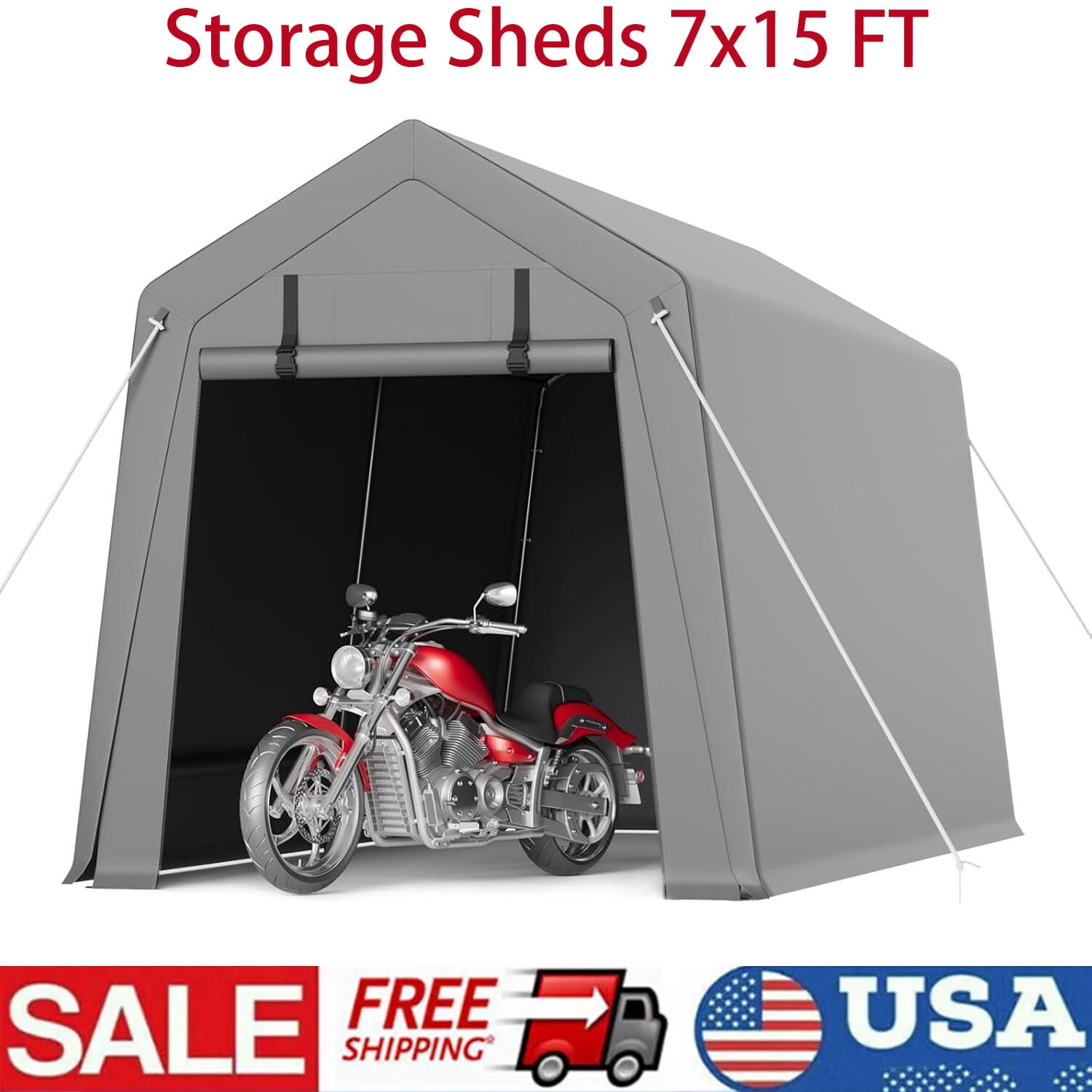 7'x15' Motorcycle Storage Shed, Heavy Duty Portable Tent With Rolled ...