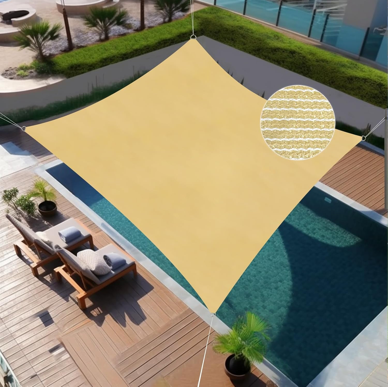 **7'x17' customize beige sun shade sail uv block 185 gsm kws11 commercial rectangle outdoor ...