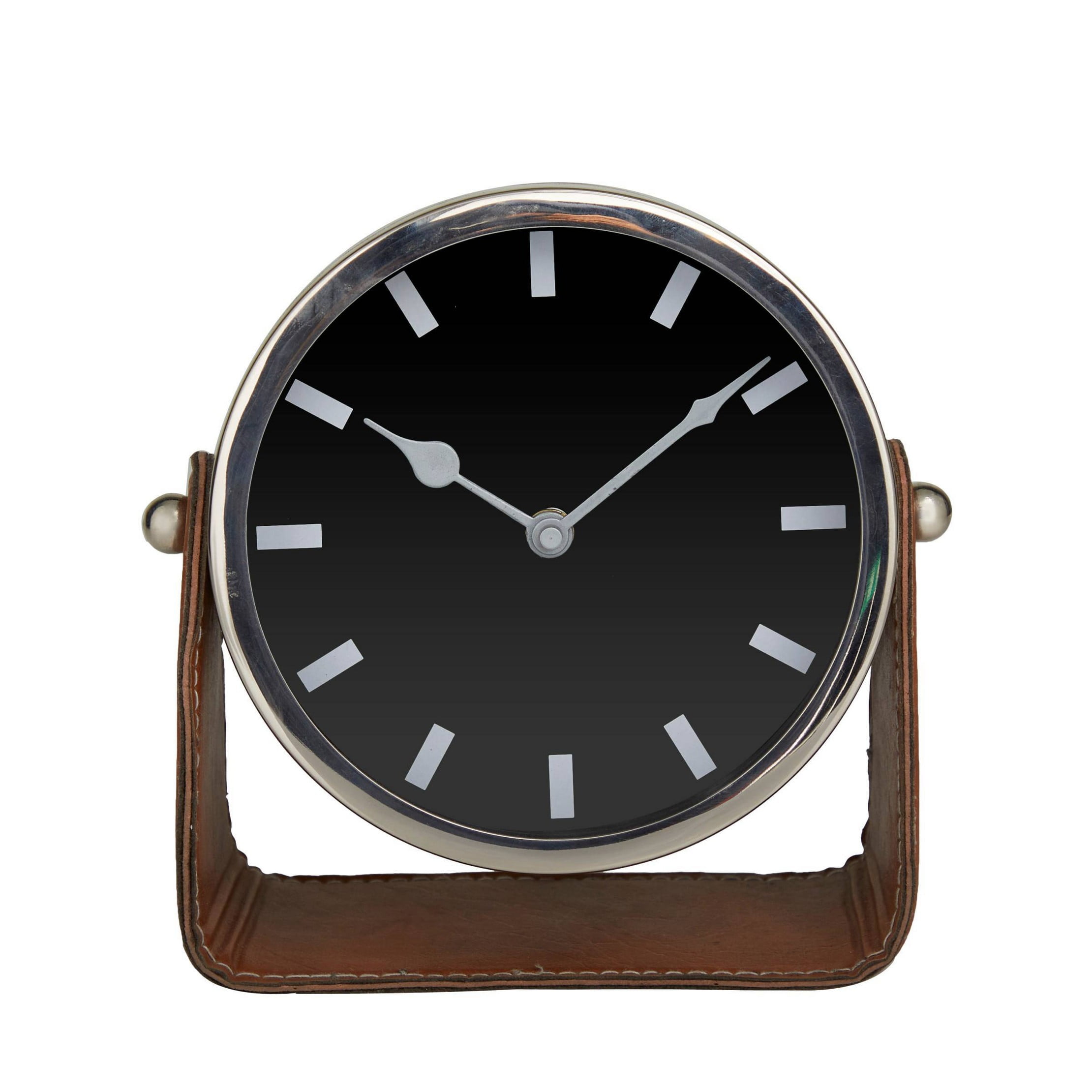 7"x7" Stainless Steel Clock with Leather Stand Silver - Silent ...