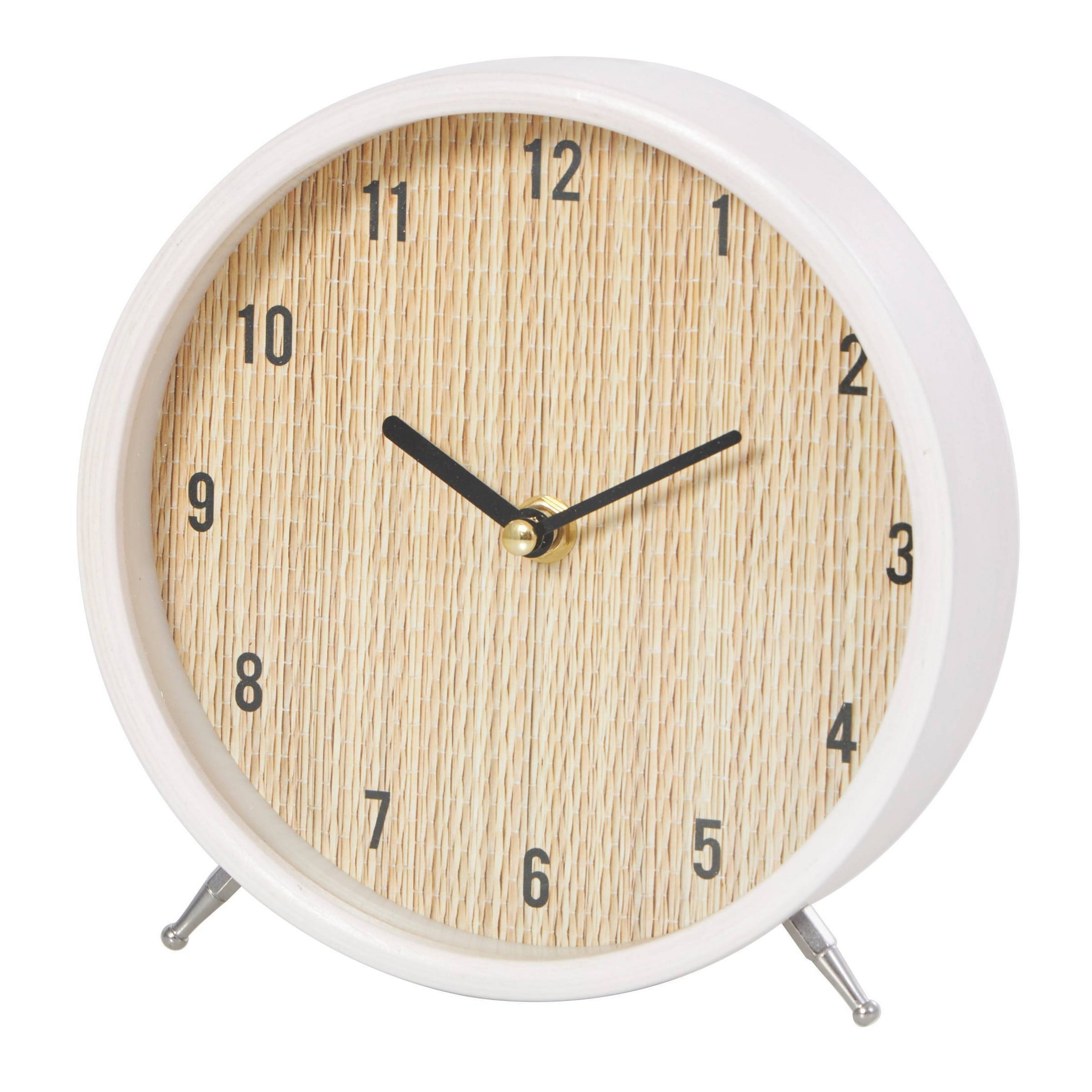 7"x7" Wood Woven Clock with Silver Legs Light Brown/White - Analog ...