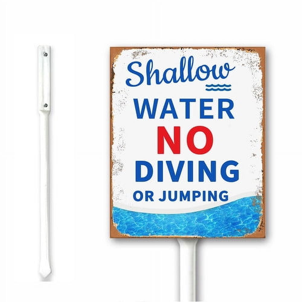 7"x8.8" Vintage Swimming Pool Warning Metal Sign With Stake, Vintage ...