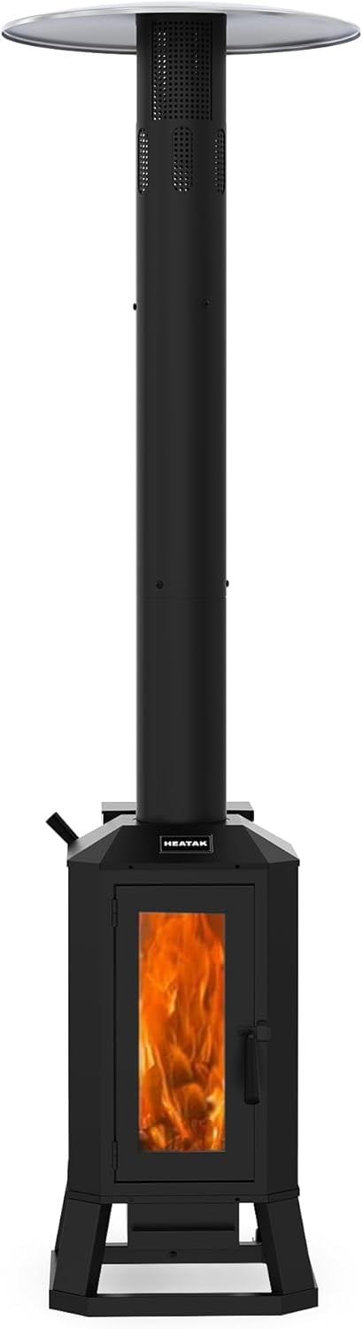 70,000 BTU Wood Pellet Outdoor Patio Heater with Glass Viewing Window ...