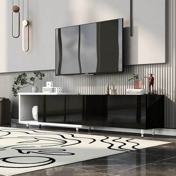 70.1'' - 100'' TV Stand for 80+inch TV, White+Black Color | Three ...