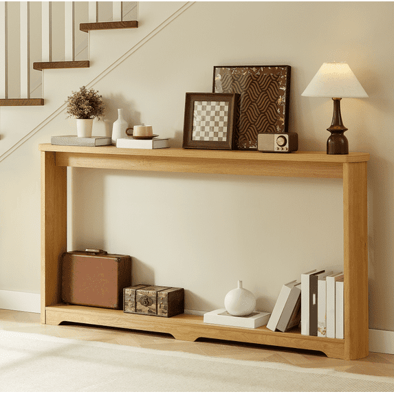 70.1" Corrugated Wooden Console Sofa Table for Entryway Behind Sofa ...