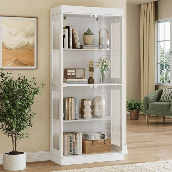 70.1" Display Cabinet with Glass Doors,4-Tier Curio Cabinet for ...
