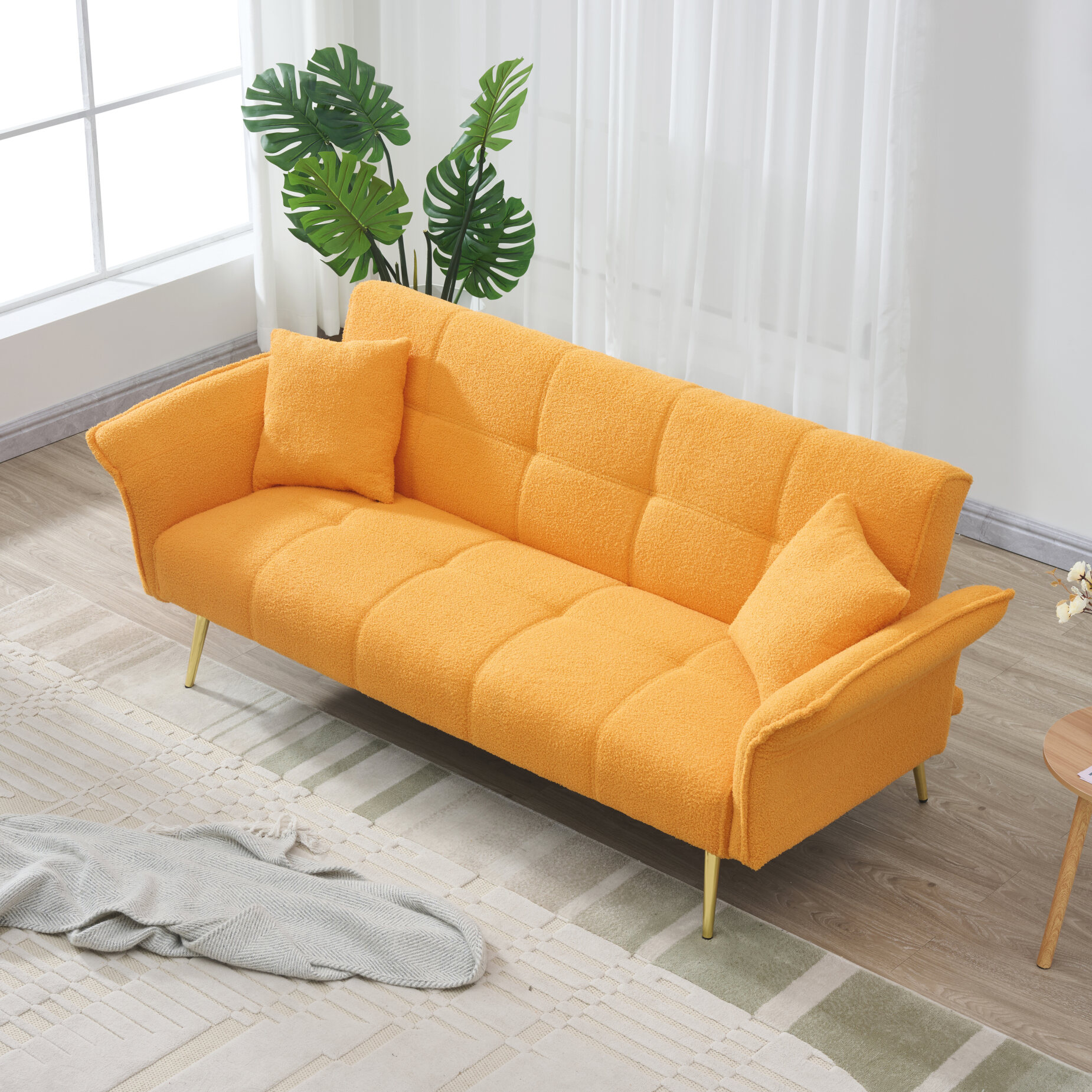 70.1 Inch Futon Double Sofa Bed, 2 in 1 Velvet Loveseat Sofa with ...