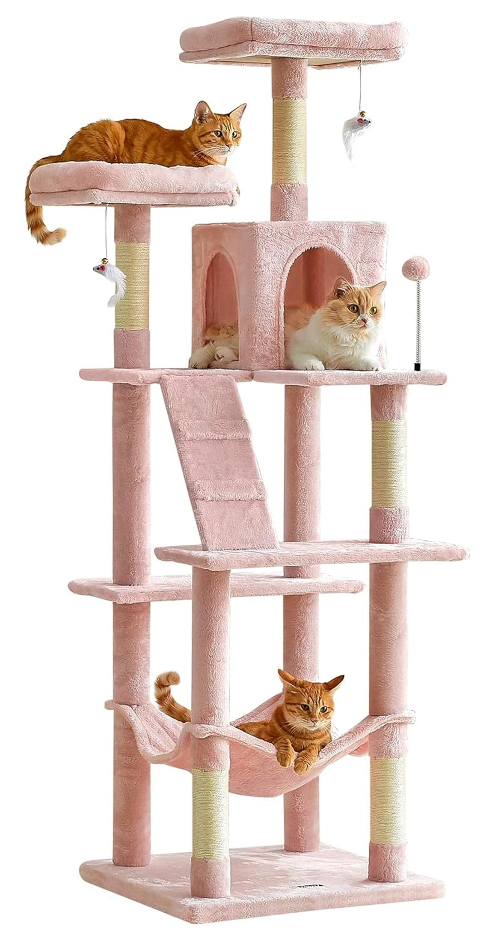 70.1-Inch Pink Cat Tree, Large Multi-Level Cat Tower for Indoor Cats ...