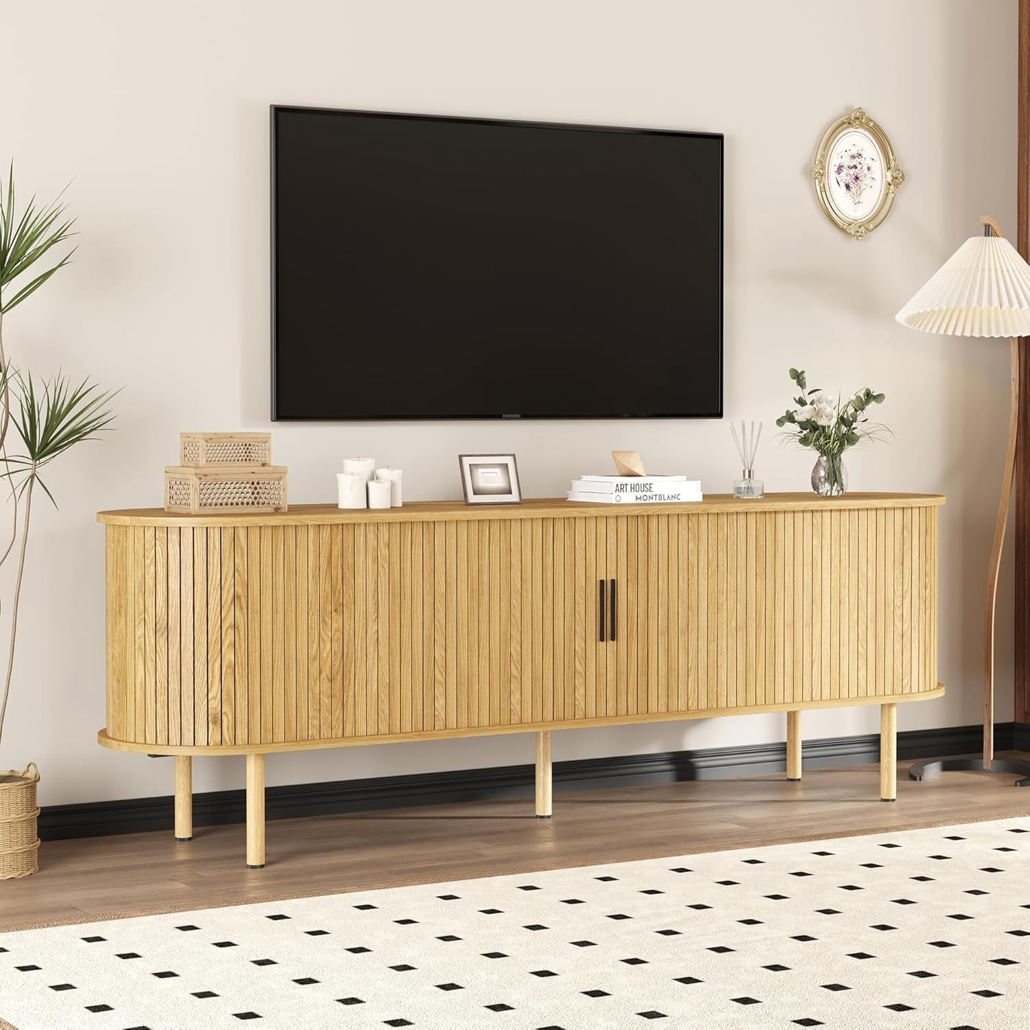 70.1 in TV Stand, Modern TV Console Table with Storage Compartment and ...