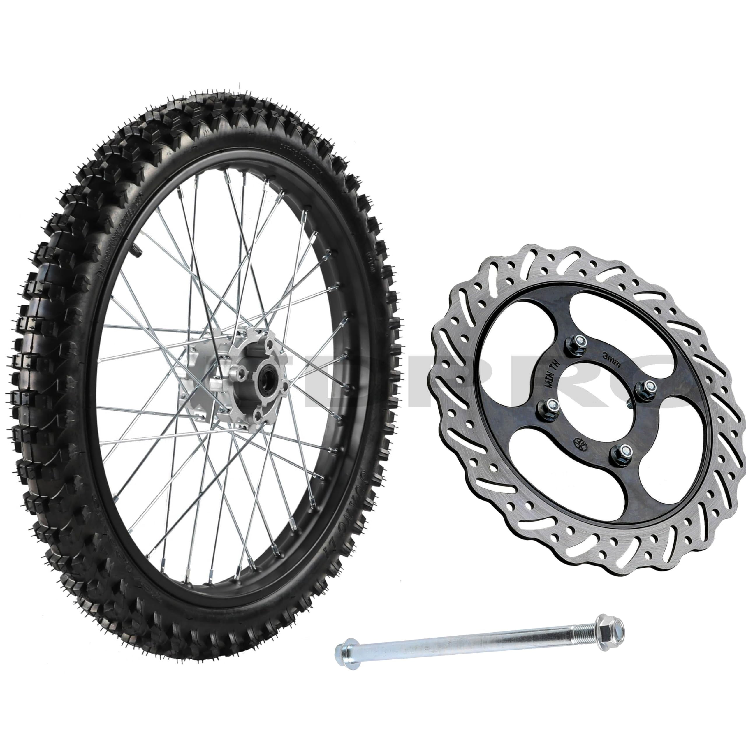 70/100-19 inch Pit Bike Front Wheel Tire & Rim Combo with 15mm Bearing Axle Bolt & Brake Disc ...