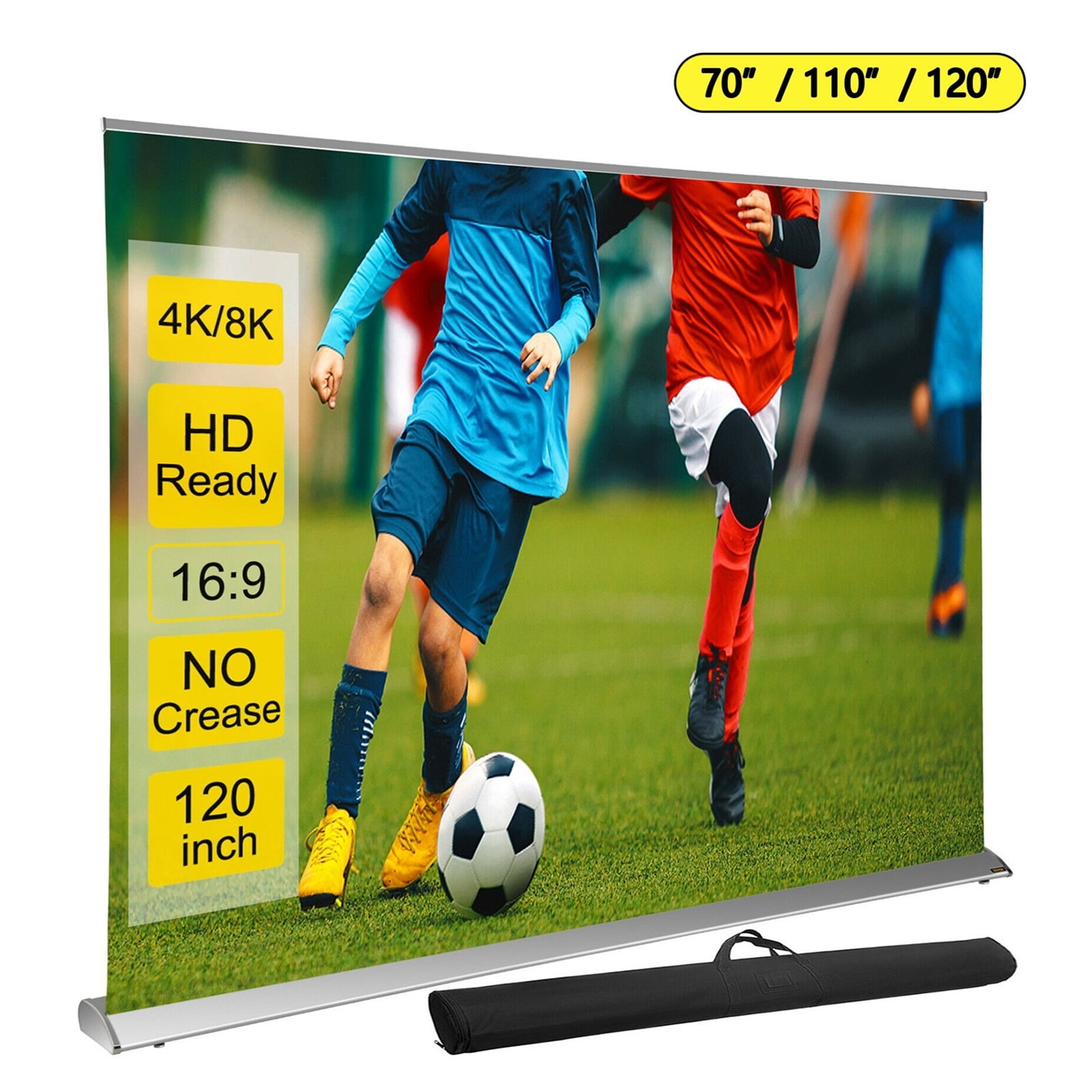 70 110 120 Inch Roll-Up Projector Screen Floor Standing 16:9 8K/4K HD ...