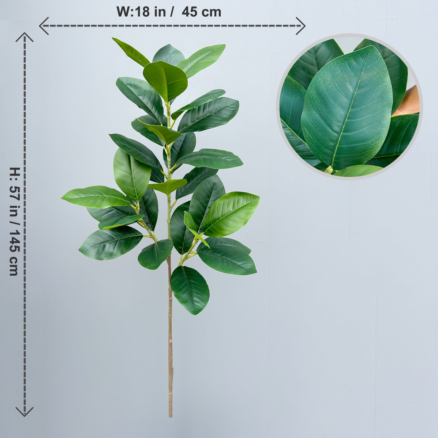 70/135cm Artificial Ficus Tree Branches Large Banyan Leaves Fake Rubber ...