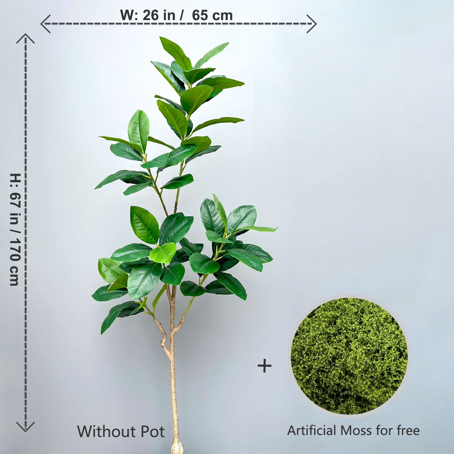 70/135cm Artificial Ficus Tree Branches Large Banyan Leaves Fake Rubber ...