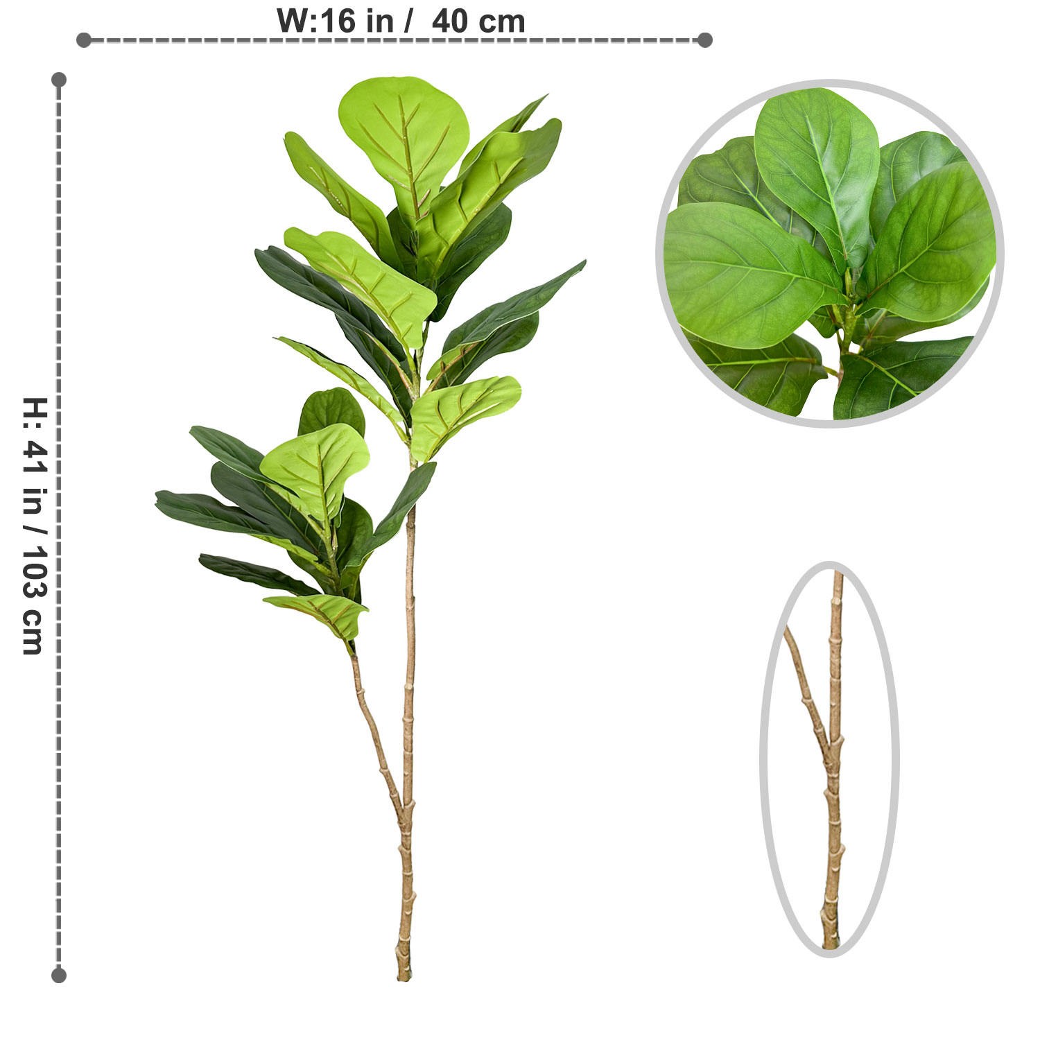 70/135cm Artificial Ficus Tree Branches Large Banyan Leaves Fake Rubber ...